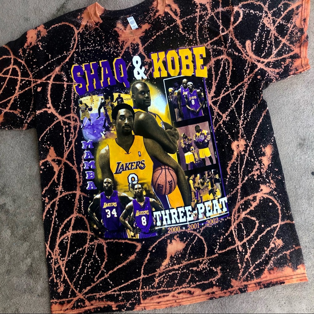 Shaq & Kobe Three Peat Acid Wash T Shirt Tee - Gem